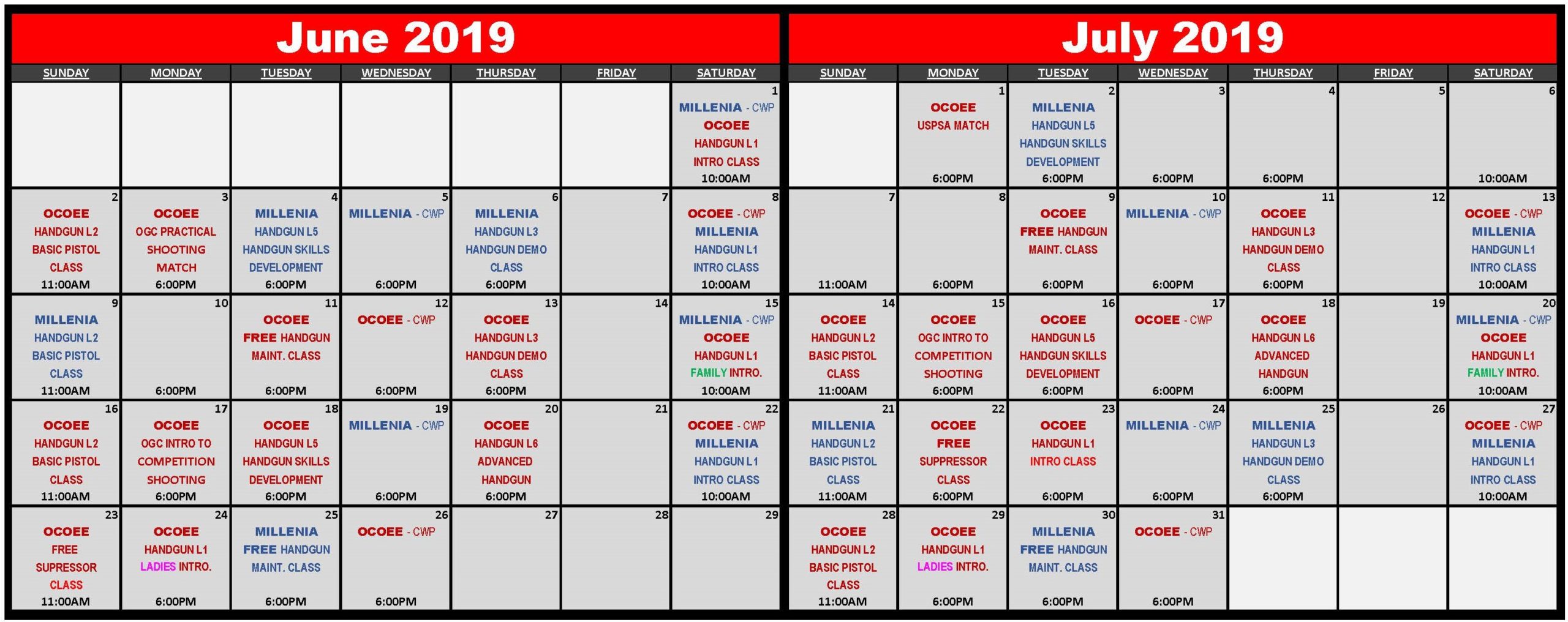 190618 - June and July New Class Schedule - Orlando Gun Club